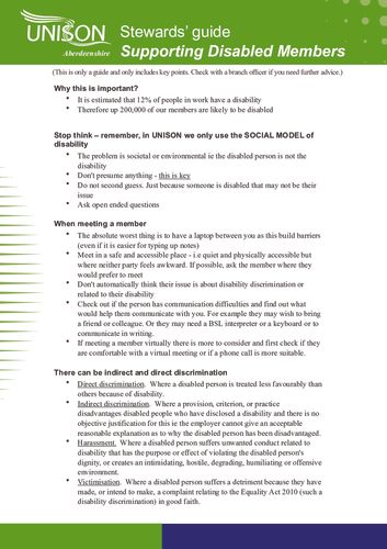 Branch launches stewards’ guide on supporting disabled members ...